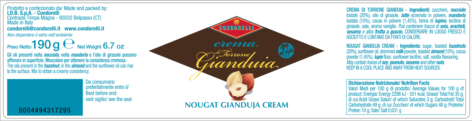 Creme di Sicilia - Crema di torrone gianduia spalmabile - Condorelli